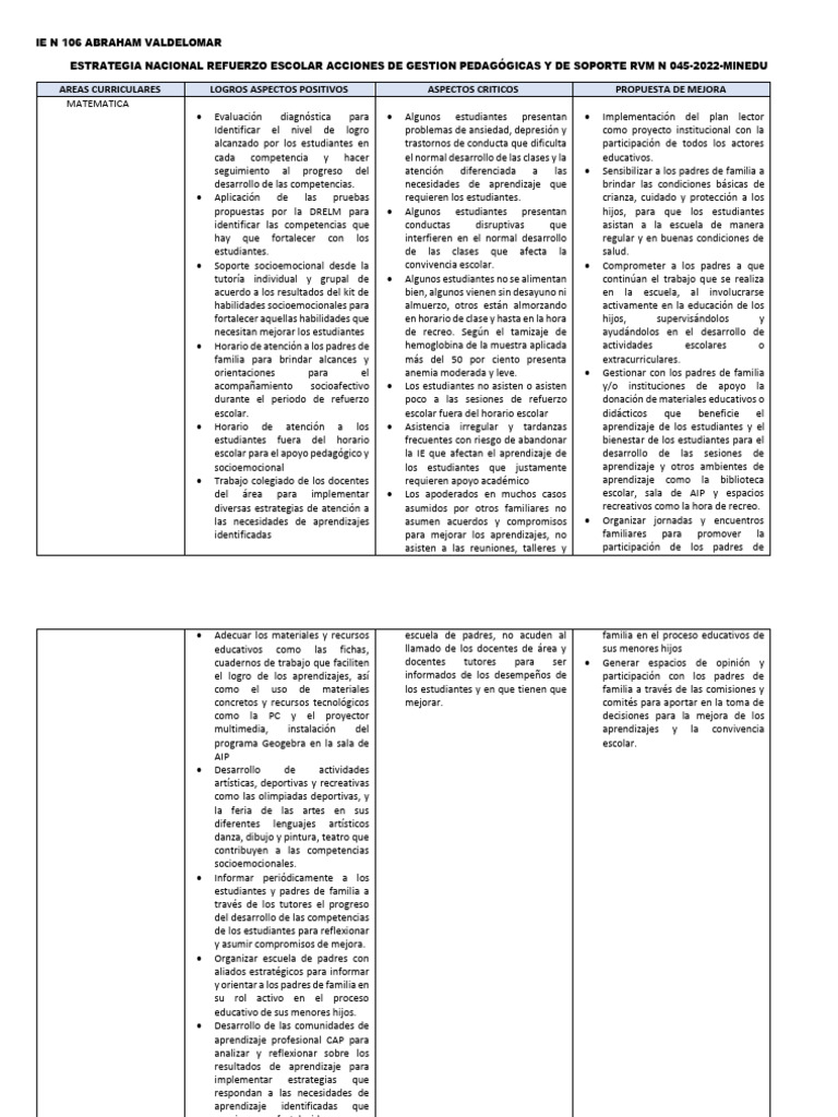 Informe Estrategia Nacional de Refuerzo Escolar | PDF | Aprendizaje | Enseñando