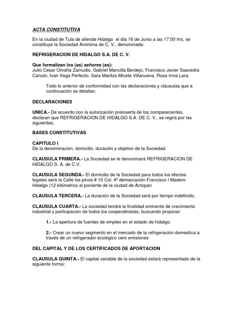 Acta Constitutiva 2 | PDF | Liquidación | Compartir (Finanzas)
