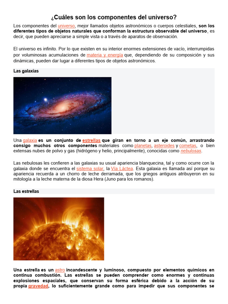 Cuáles Son Los Componentes Del Universo | PDF | Planetas | Asteroide