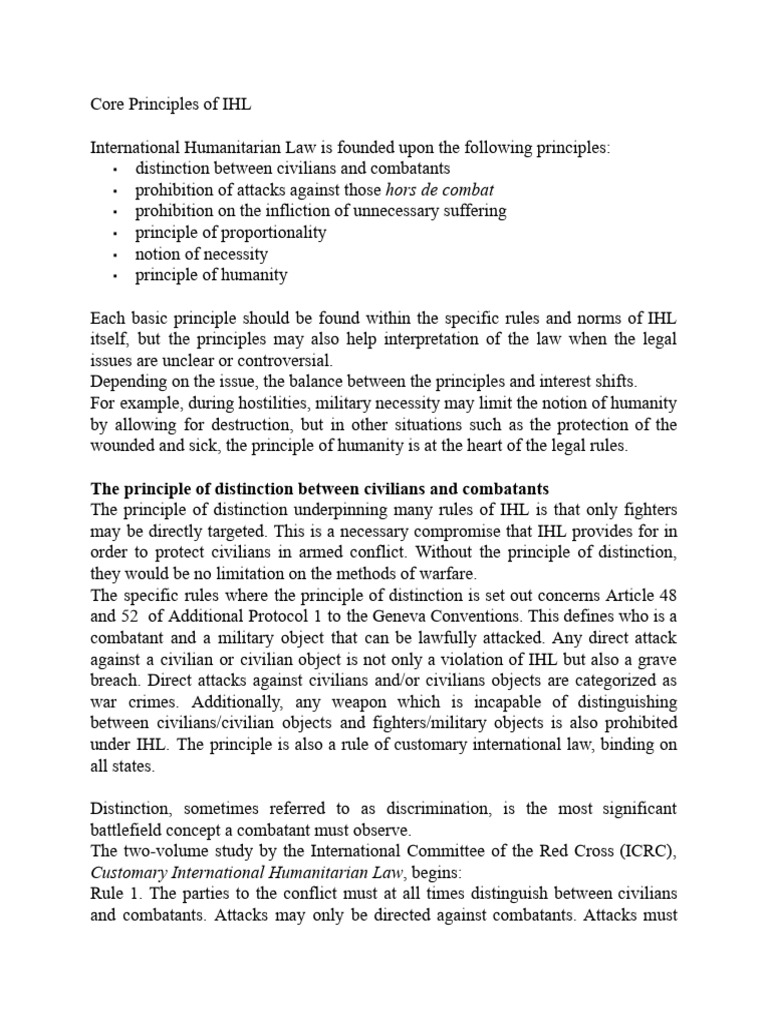 IHL 05 - Core Principles | PDF | International Humanitarian Law | Civilian