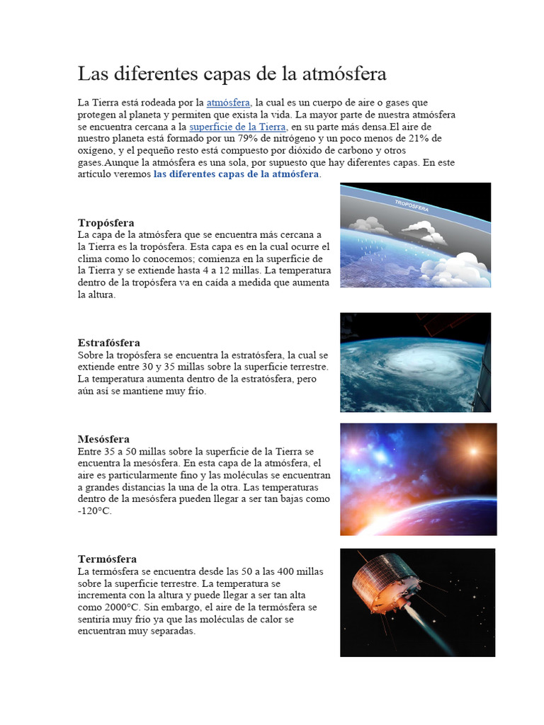Capas de La Atmósfera | PDF | Atmósfera de tierra | Atmósfera