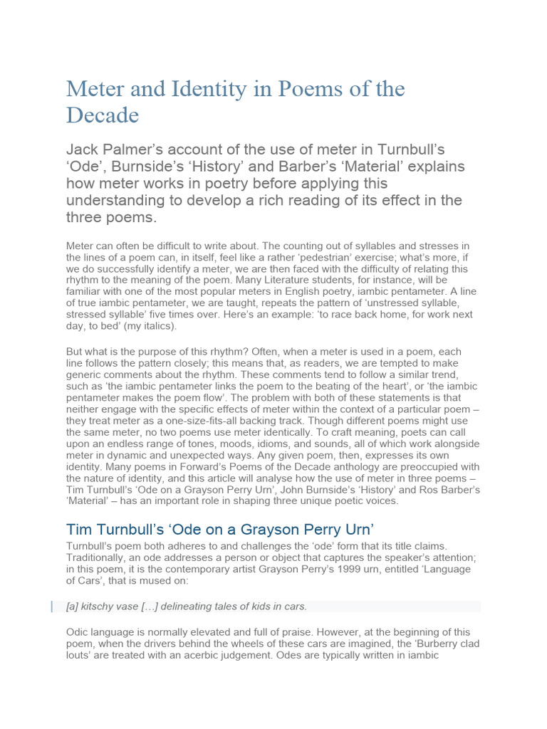 Meter and Identity in Poems of The Decade EMC | PDF | Metre (Poetry ...