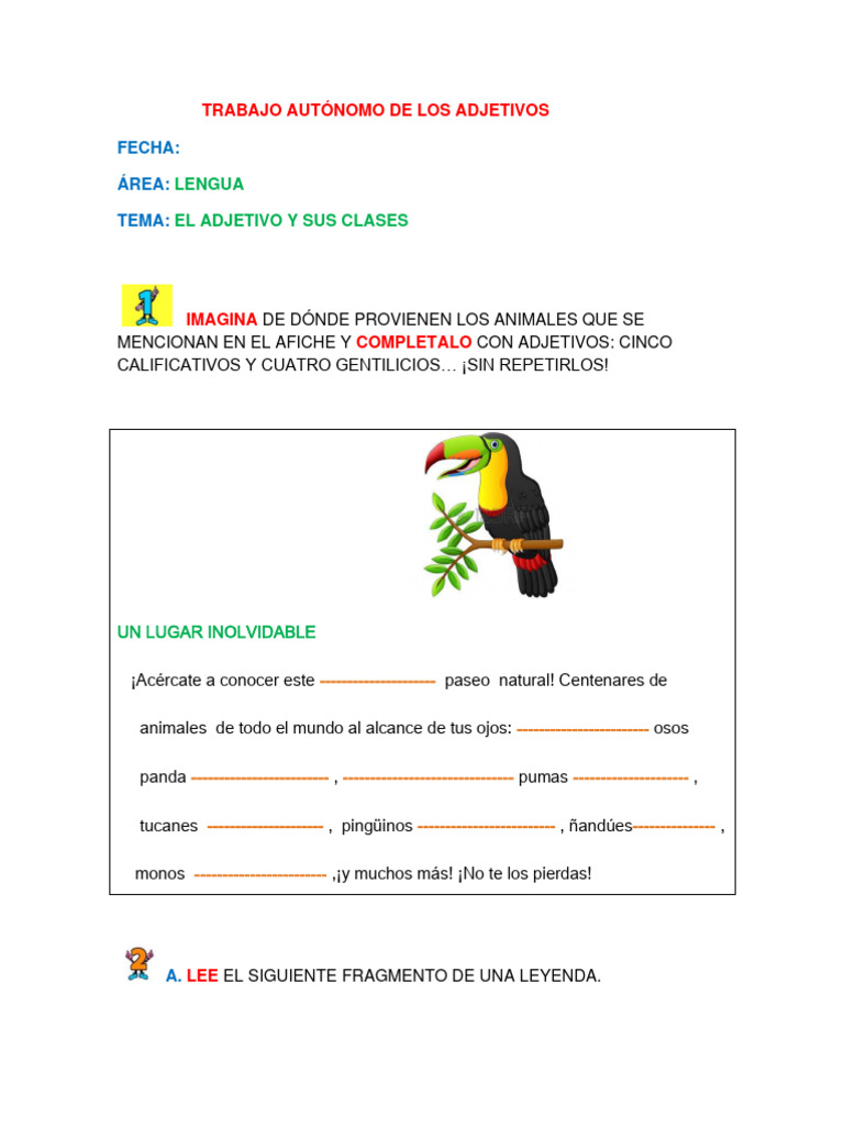Actividades sobre Adjetivos | PDF