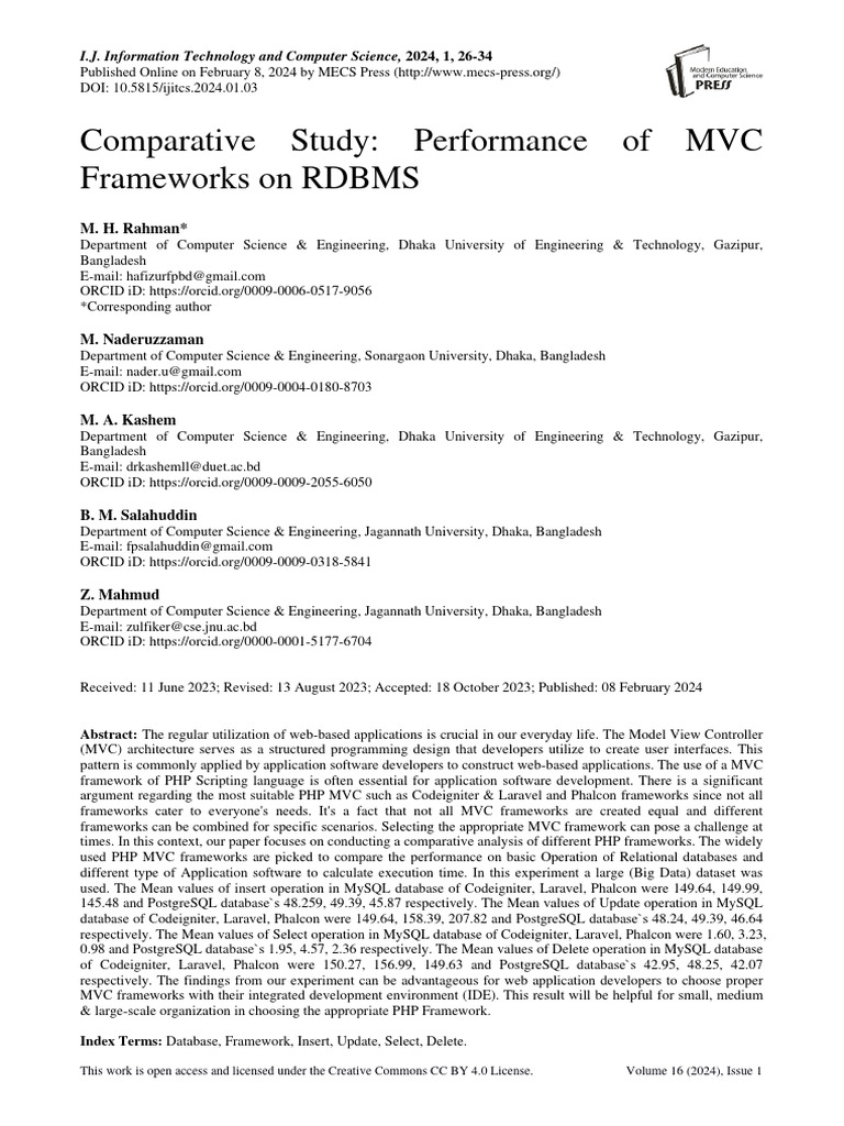 Comparative Study: Performance of MVC Frameworks On RDBMS | PDF
