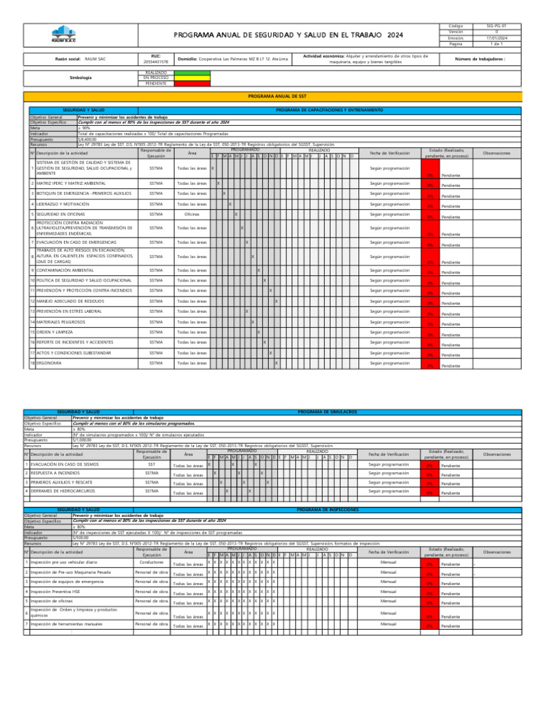 Programa Anual SST 2024 | PDF | Seguridad y salud ocupacional | La seguridad