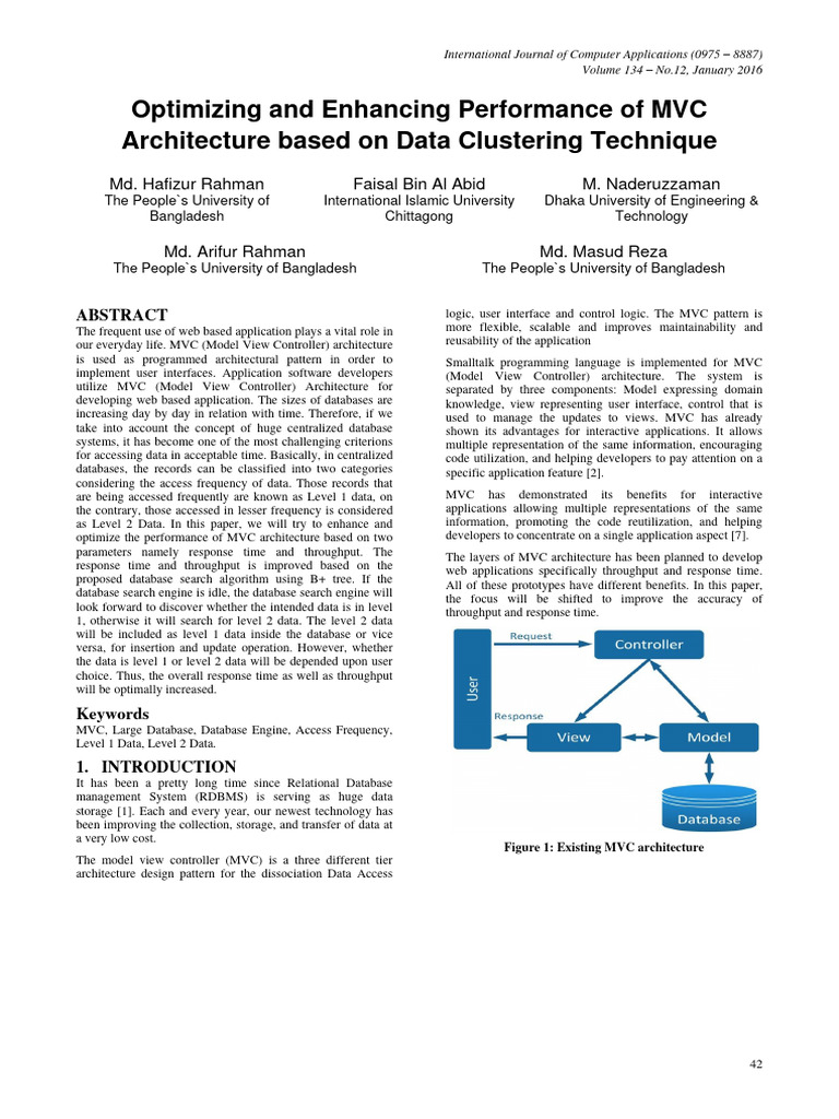 Optimizing and Enhancing Performance of MVC Architecture Based On Data Clustering Technique ...