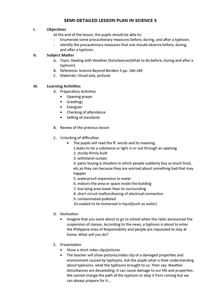 Semi Detailed Lesson Plan | PDF | Water | Lesson Plan