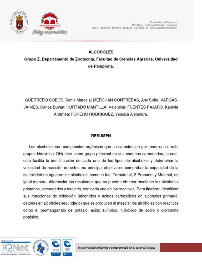 Alcoholes Quimica Organica | PDF | Hidróxido de sodio | Reacciones químicas