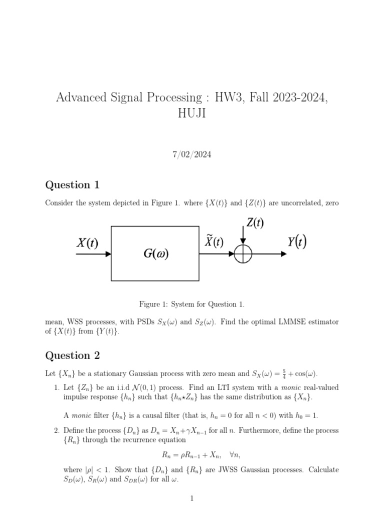 Advanced Signal Processing: HW3, Fall 2023-2024 | PDF