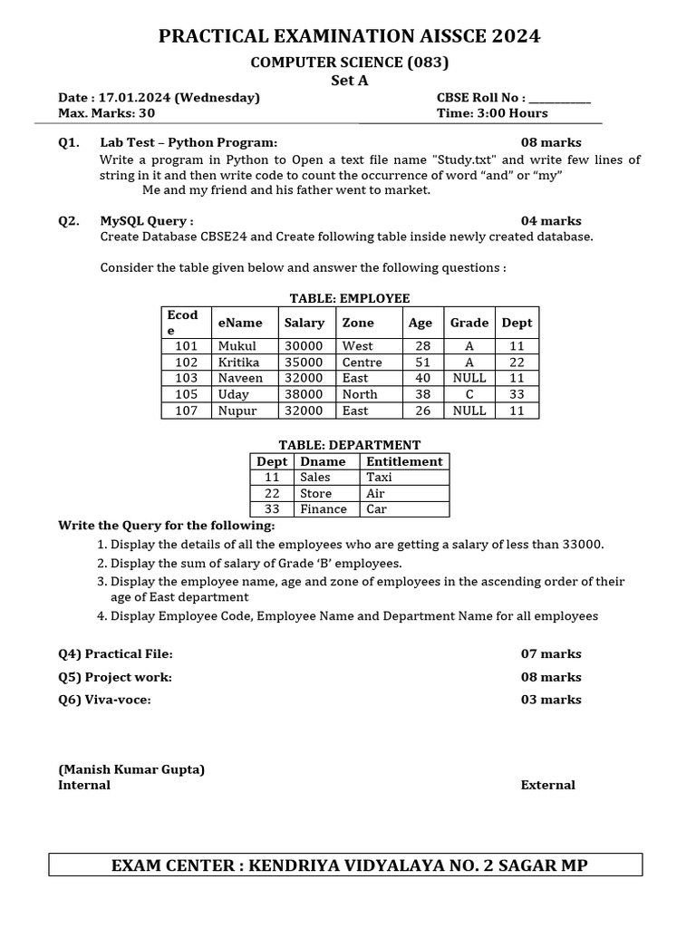 CS 2024 QP Practical | PDF | Databases | Computing