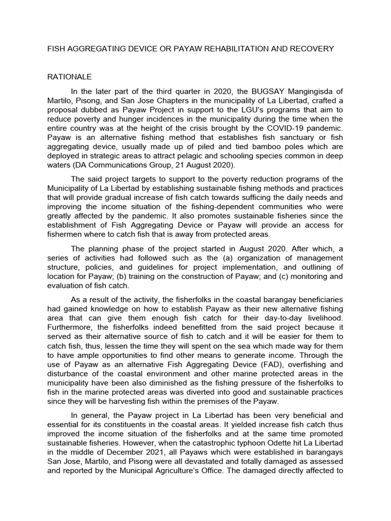 Rationale - Fish Aggregating Device or Payaw Rehabilitation and ...