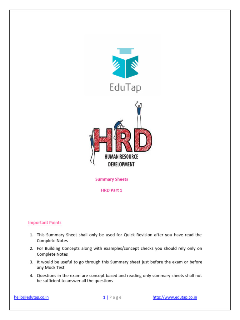 Summary Sheets - HRD Part 1 Lyst6296 | PDF | Human Resource Management ...