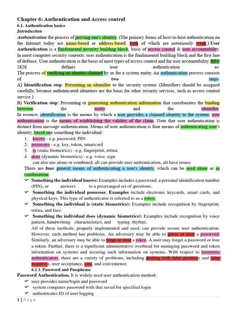 Chapter 6 Authentication and Access control -unlocked | PDF