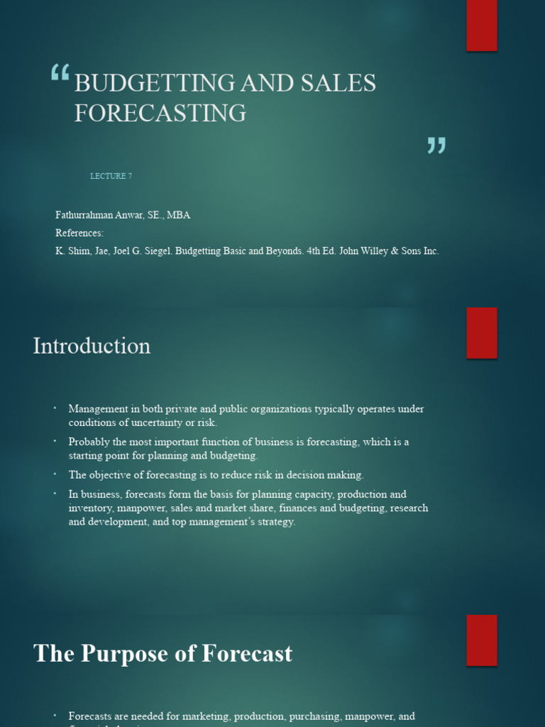 Lecture 7 Budgetting And Sales Forecasting Pdf Forecasting