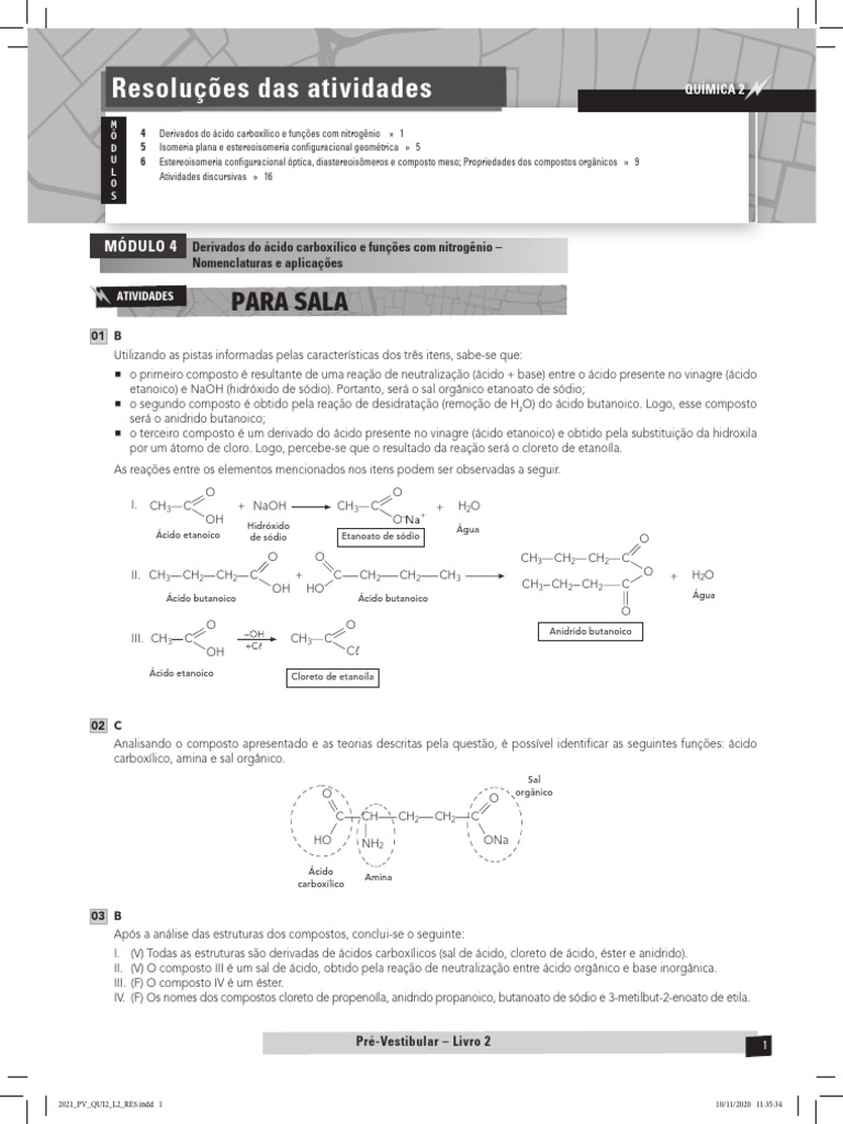 2021 PV Qui2 L2 Res | PDF | Isômero | Amina