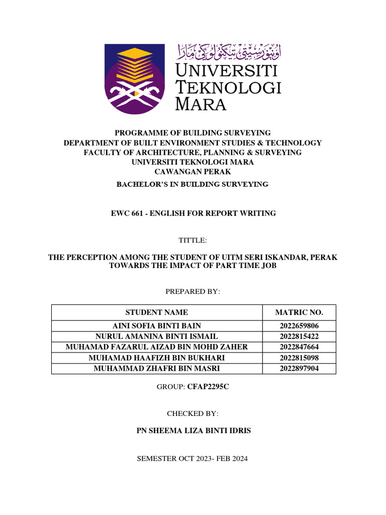 Progress Final Report Ewc661 | PDF | Survey Methodology | Employment