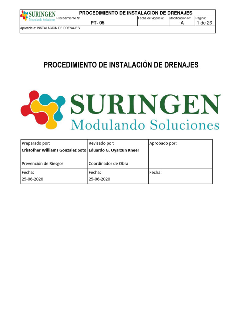 PT - 05 Rev.a Instalación de Drenajes. | PDF