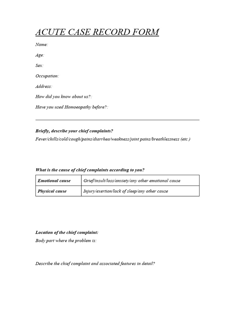 Acute Case Form DR Gaurang | PDF