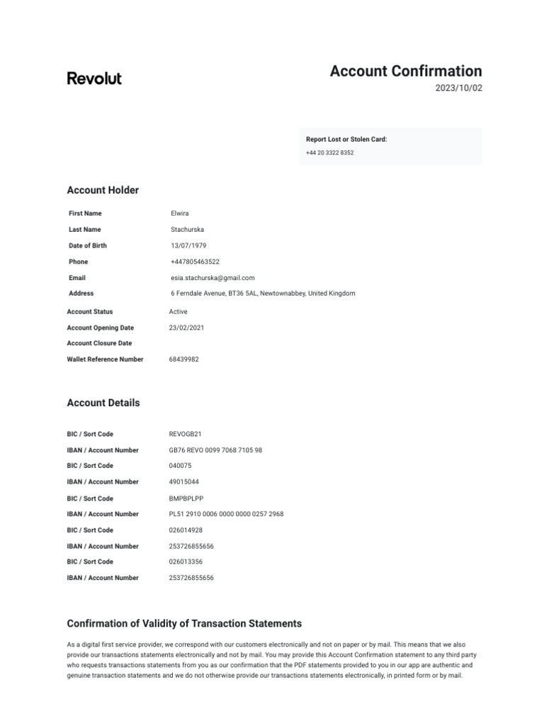 Account Confirmation | PDF | Payments | Personal Finance