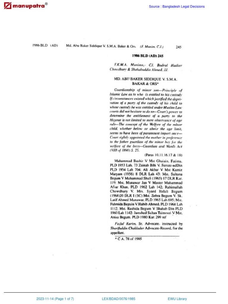 Md. Abu Baker Siddique vs. S.M.A. Bakar Ors | PDF