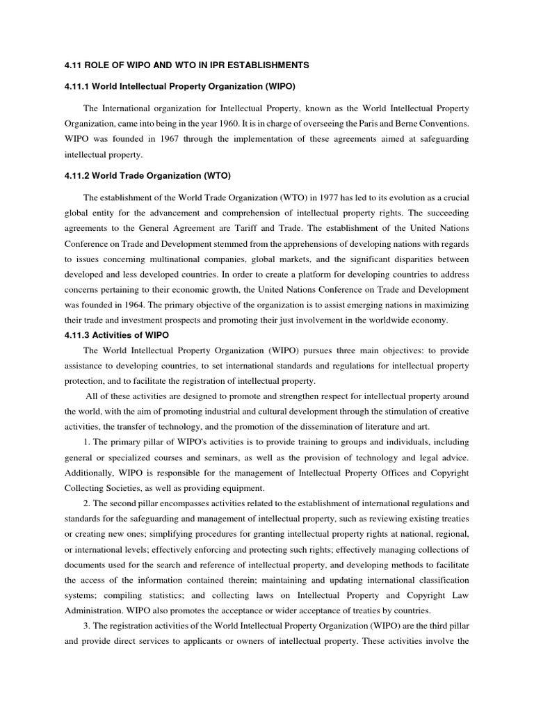 WIPO & WTO: IPR Establishment Roles | PDF | World Intellectual Property Organization ...