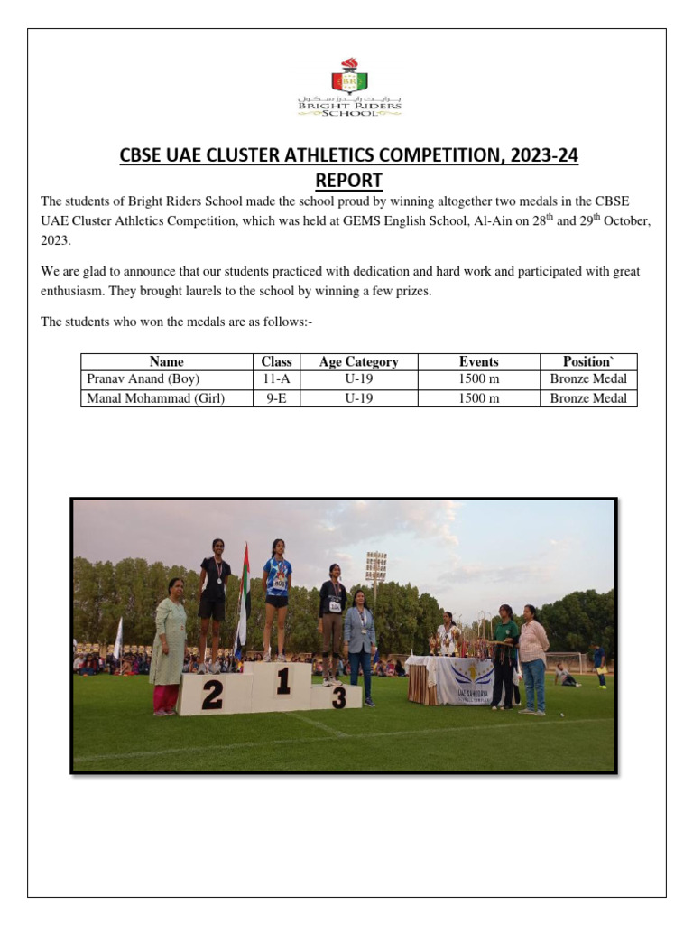 Report Cbse Uae Cluster Athletics Competition | PDF