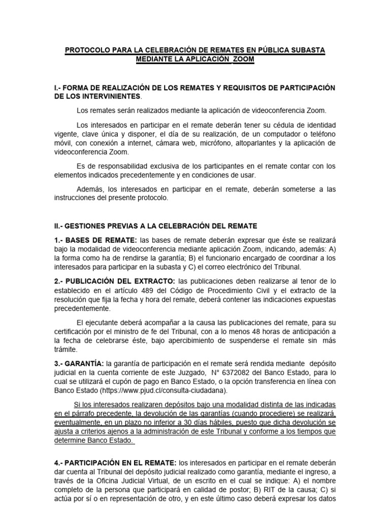 Protocolo para Remates por Zoom | PDF | Videotelefonía | Bancos