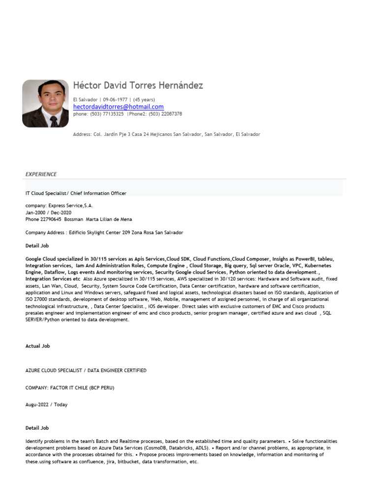 Curriculum Hector Torres Hernandez | PDF | Cloud Computing | Microsoft Azure