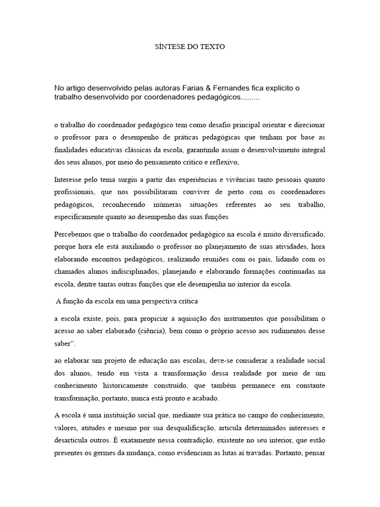 Síntese Do Texto | PDF