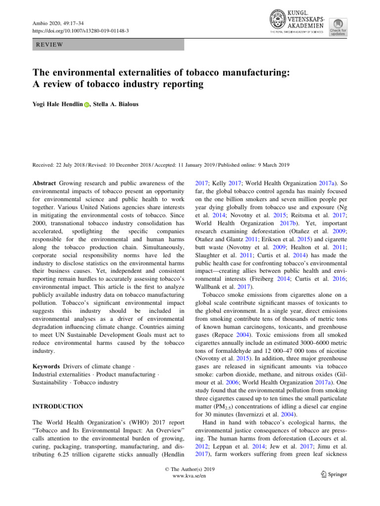 The Environmental Externalities of Tobacco Manufacturing: A Review of Tobacco Industry Reporting ...