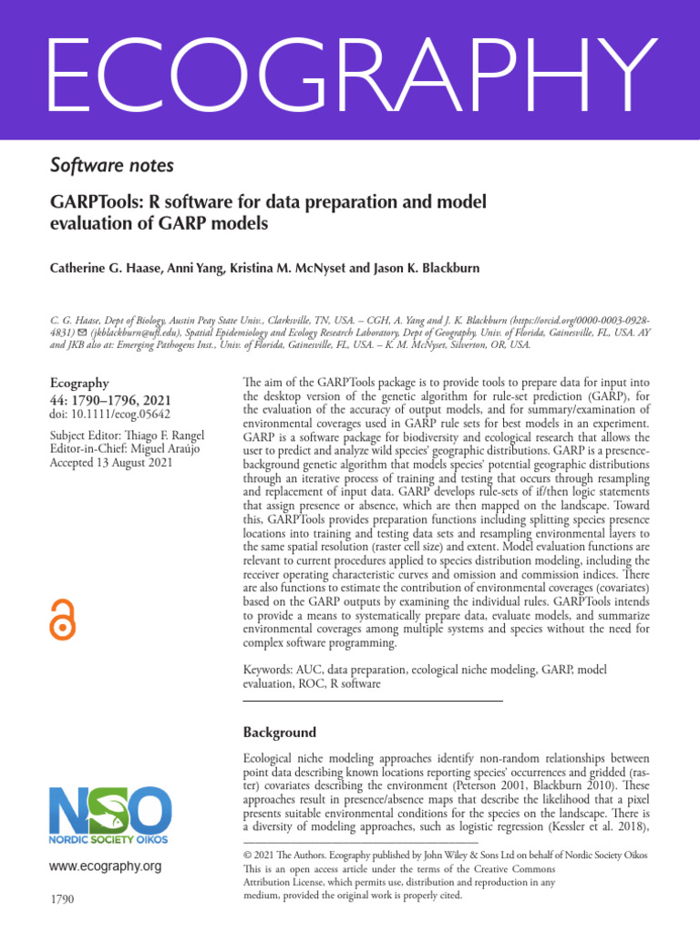 GARPTools R Software For Data Preparation and Model Evaluation of GARP Models | PDF | Receiver ...