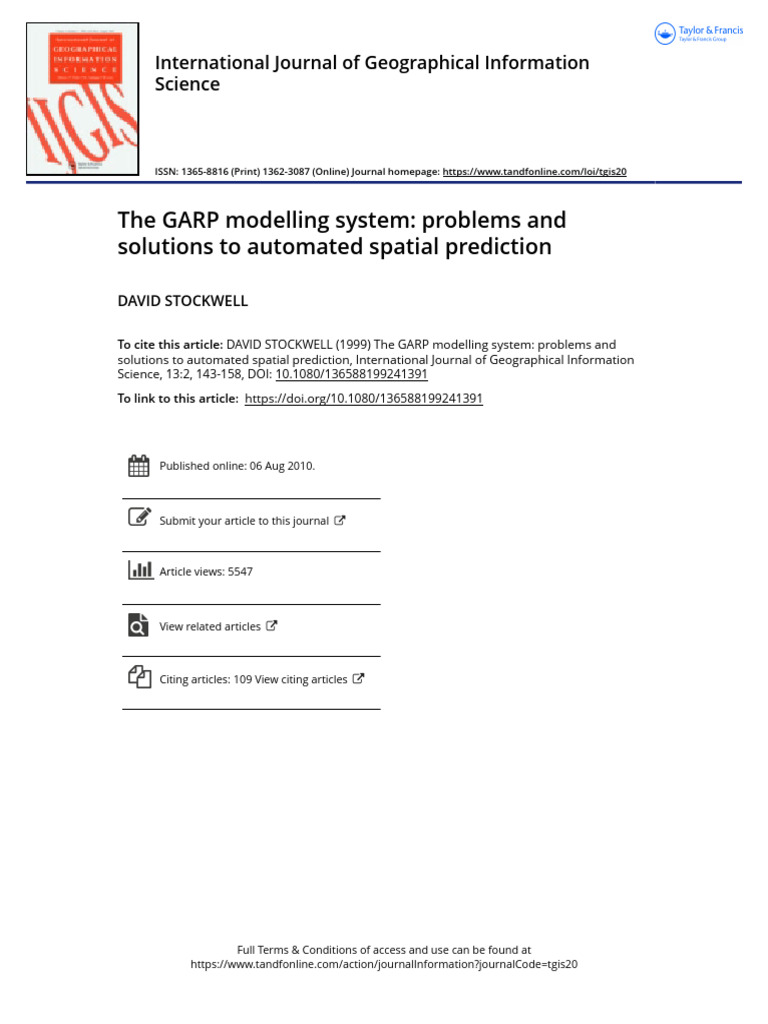 The GARP Modelling System Problems and Solutions To Automated Spatial Prediction | PDF