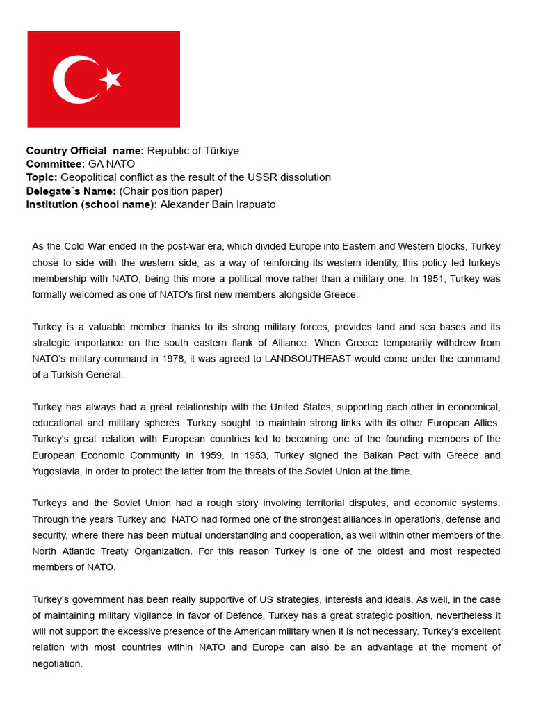 Turkey Position Paper - GA NATO | PDF | Nato | Turkey