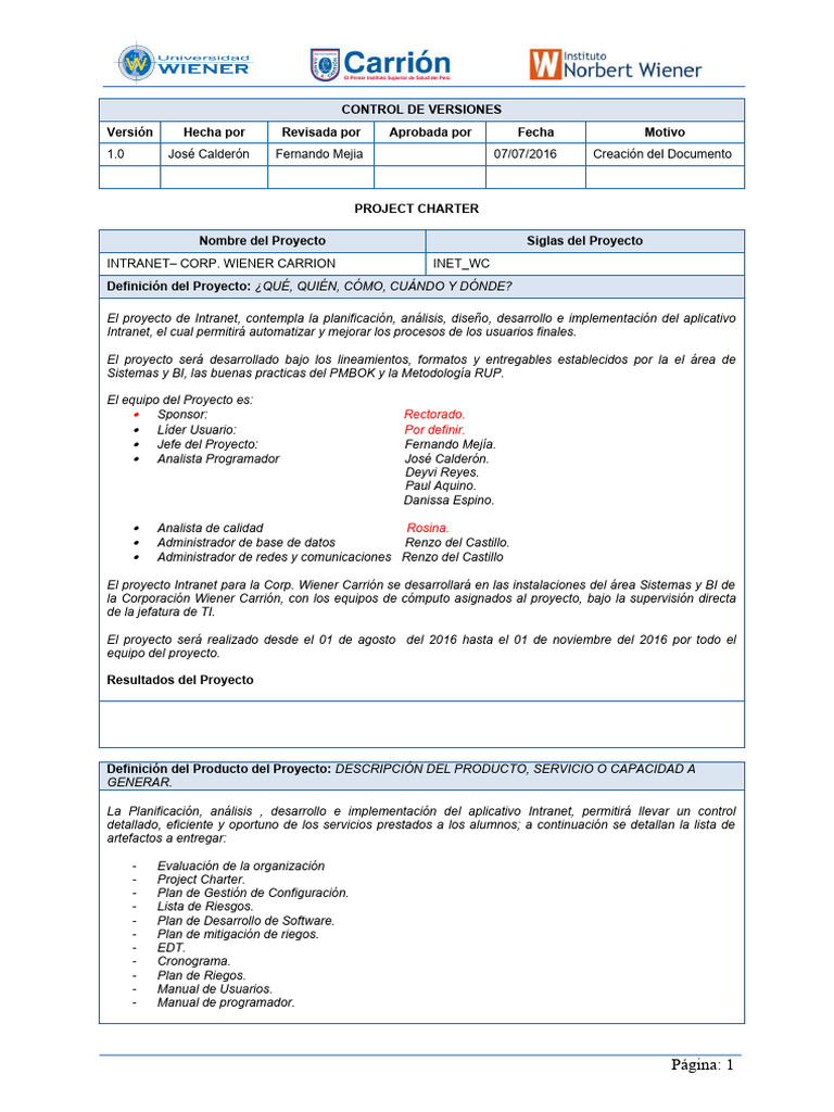 01 Formato Project Charter | Descargar gratis PDF | Software | Usabilidad