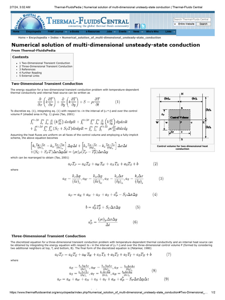 Thermal Fluidspedia Numerical Solution Of Multi Dimensional Unsteady State Conduction