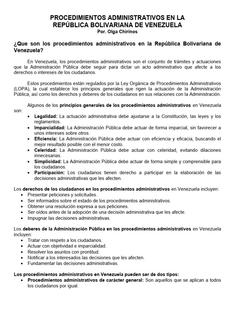 Que Son Los Procedimientos Administrativos en La República Bolivariana ...