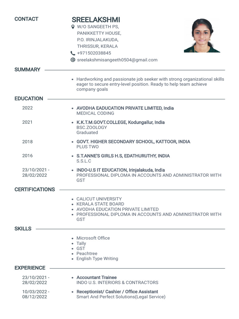 Sreelakshmi Sangeeth (CV - Resume) | PDF