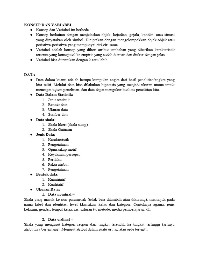 Konsep & Variabel dalam Data | PDF | Karier & Perkembangan