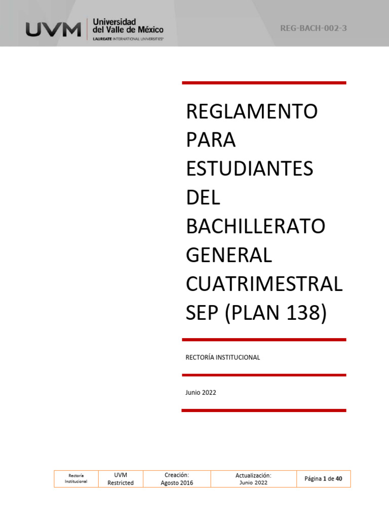 Reglamento General de Bachillerato Cuatrimestral Uvm | PDF | Evaluación | Plan de estudios
