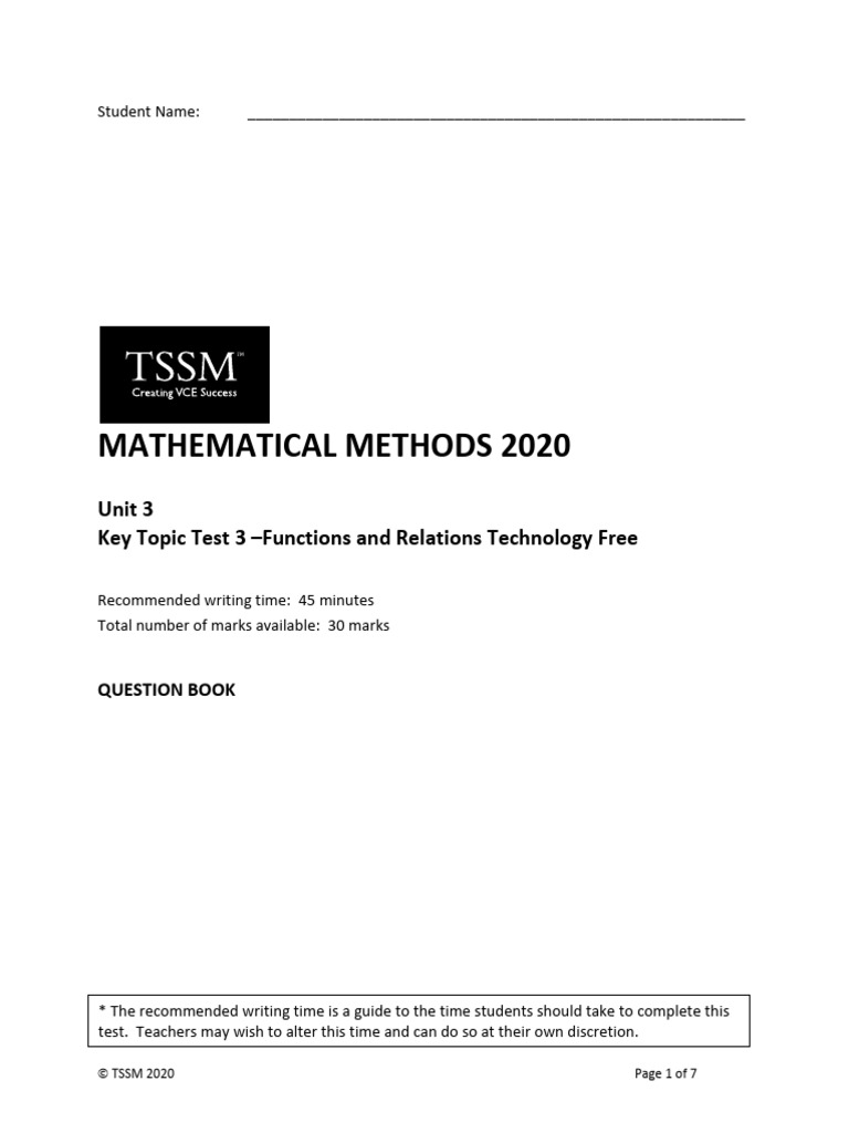 2020 Tssm Unit 3 Topic Test 3 Pdf Books Mathematics 3019