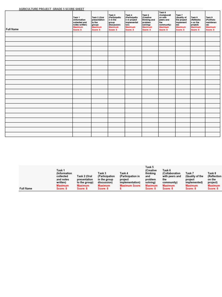 Grade 5 Agriculture Project Score Sheet | PDF | Computers