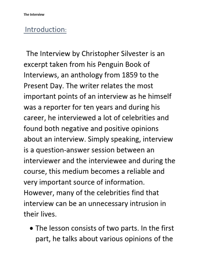 The Interview Part 1 Pdf