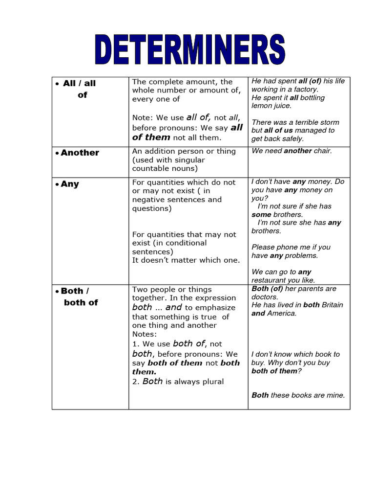 Determiners Grammar Guides | PDF