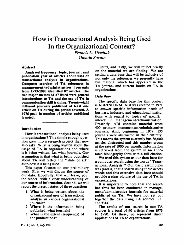 TAJ How Is Transactional Analysis Being Used in The Organizational Context | PDF