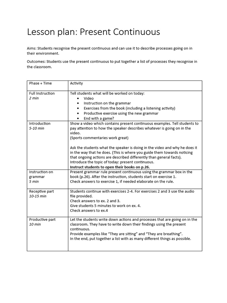 Lesson Plan Present Continuous | PDF | Learning | Human Communication