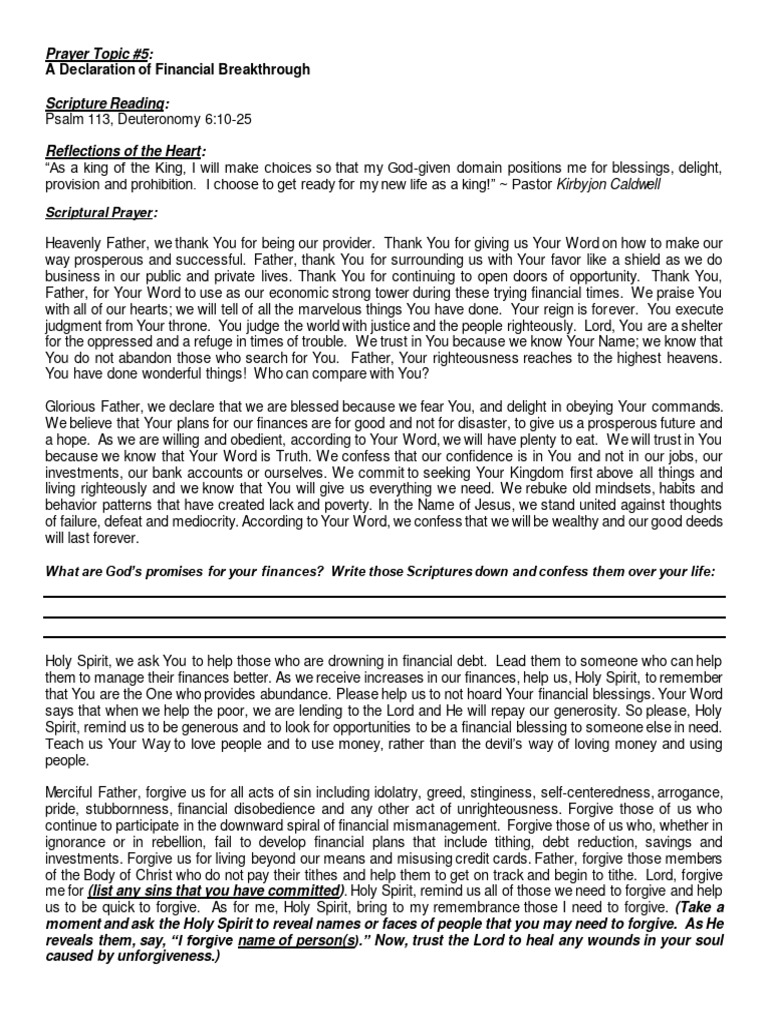 Financial Breakthrough Prayer Guide | PDF | Theology | Religious Belief ...