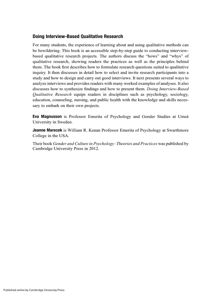 Eva Magnusson, Jeanne Marecek - Doing Interview-Based Qualitative Research - A Learner's Guide ...