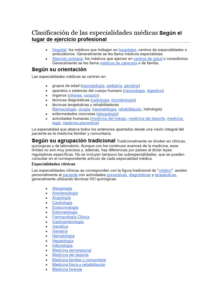 Especialidades Medica Orientacion | PDF | Cirugía | Medicina