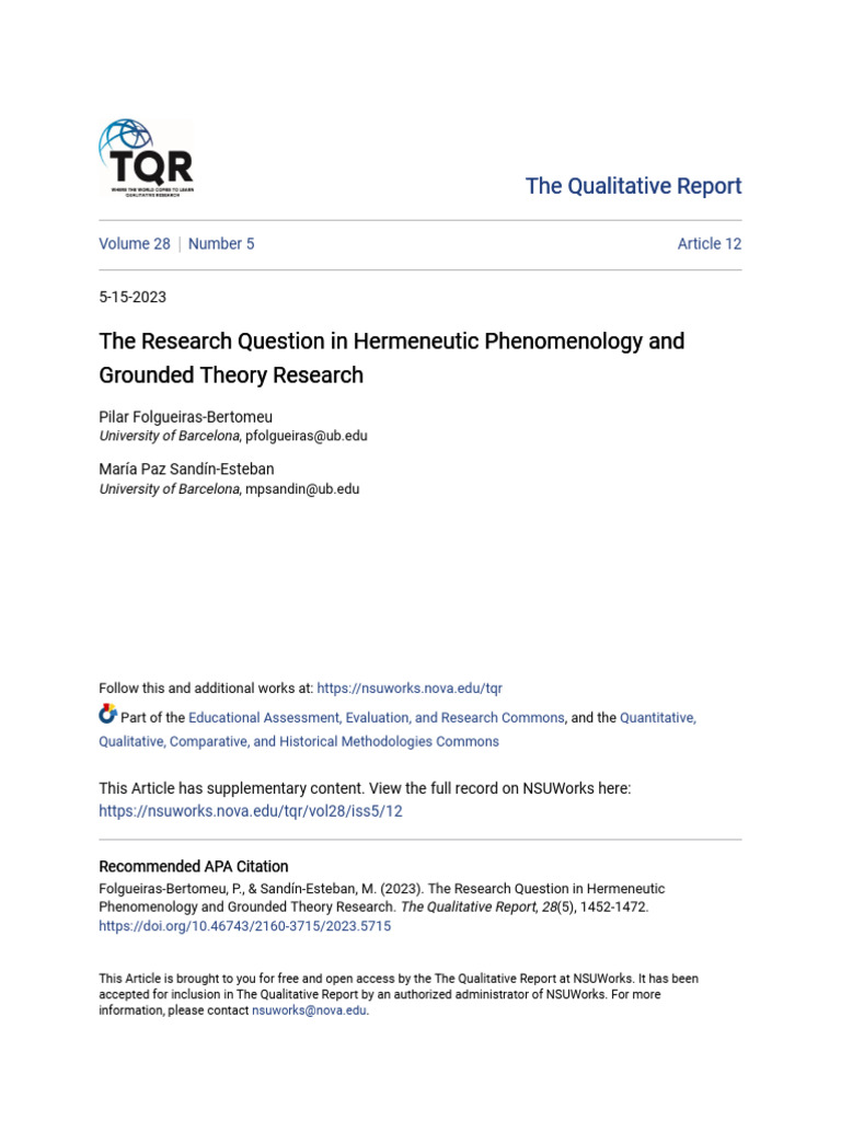 The Research Question in Hermeneutic Phenomenology and Grounded T | PDF ...
