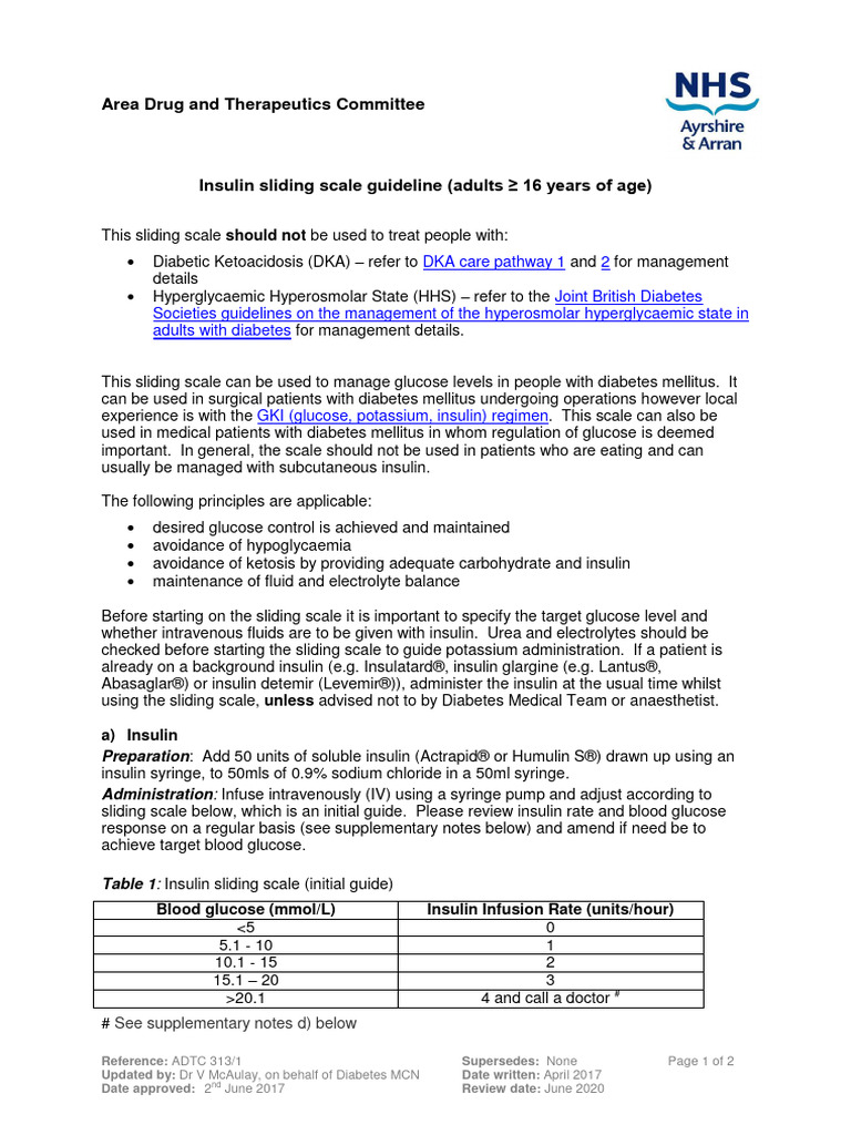 Insulin Sliding Scale | PDF | Wellness | Science & Mathematics